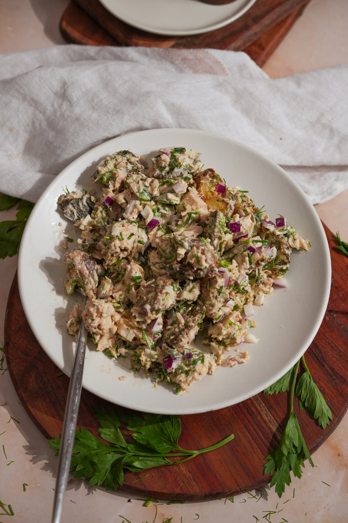 High Protein Crispy Smashed Potato Salad - Maddie Augustin